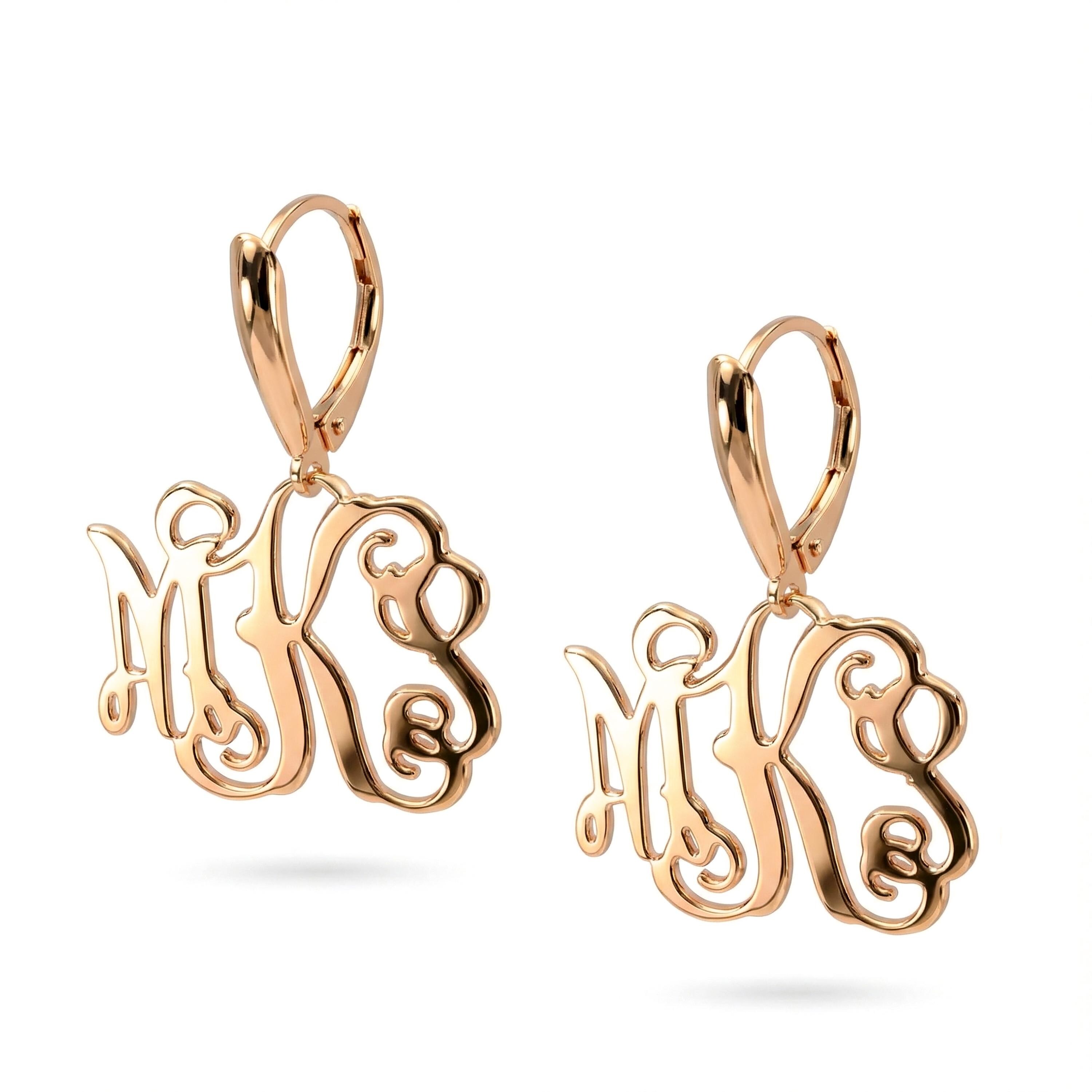 Monogram Initials Earrings, Personalized Leverback Earrings, 925 ...