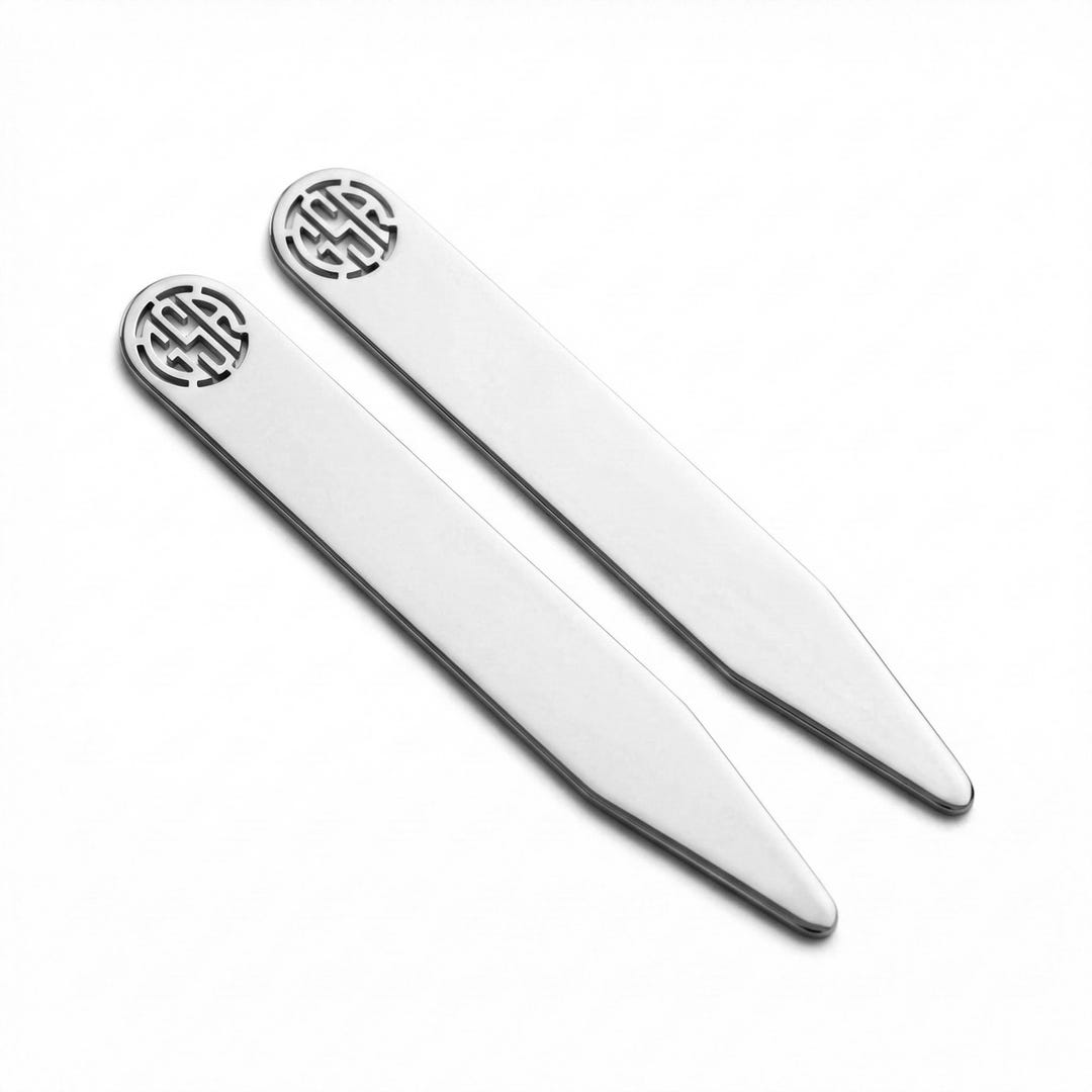 Personalized Hollow Cut-out Monogram Collar Stays in Sterling Silver ...
