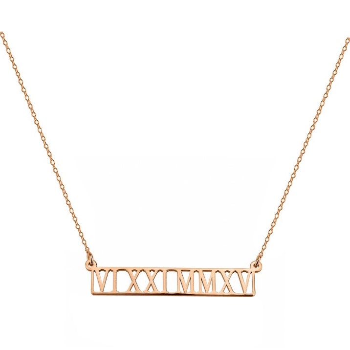 Roman Numerals Necklace 1.5 inch Name Bar Pendant in 18k Rose | Etsy