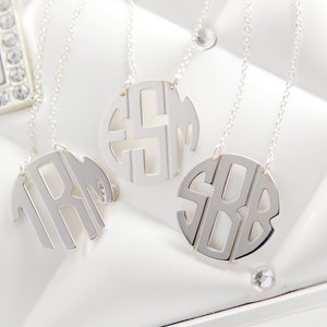 Block Monogram Necklace - 3/4 Inch 3 Initials Silver Monogram Necklace ...