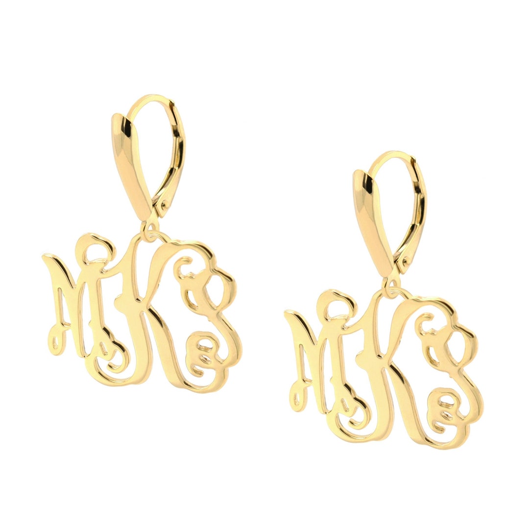 Monogram Initials Earrings, Personalized Leverback Earrings, 925 ...