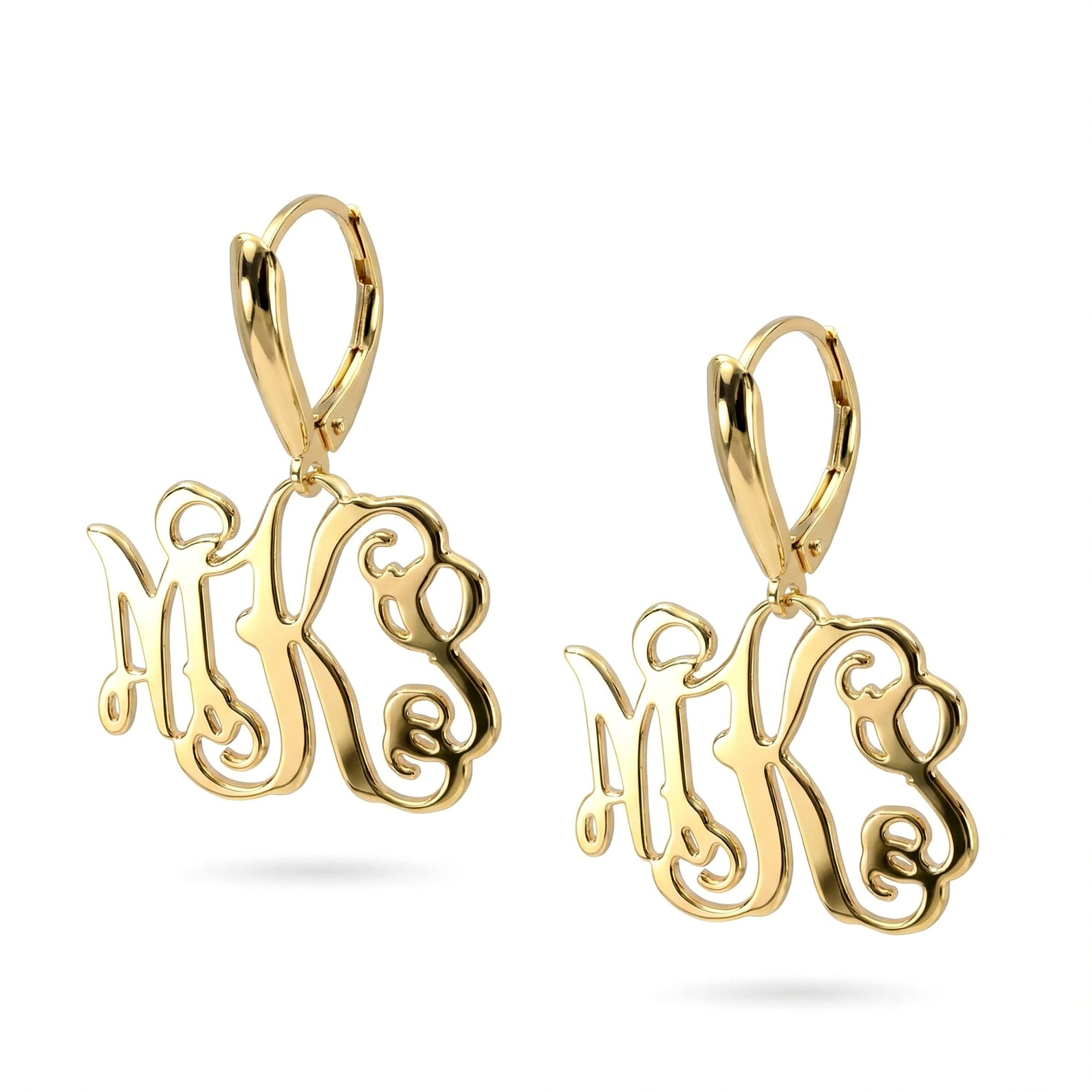 Monogram Initials Earrings, Personalized Leverback Earrings, 925 ...