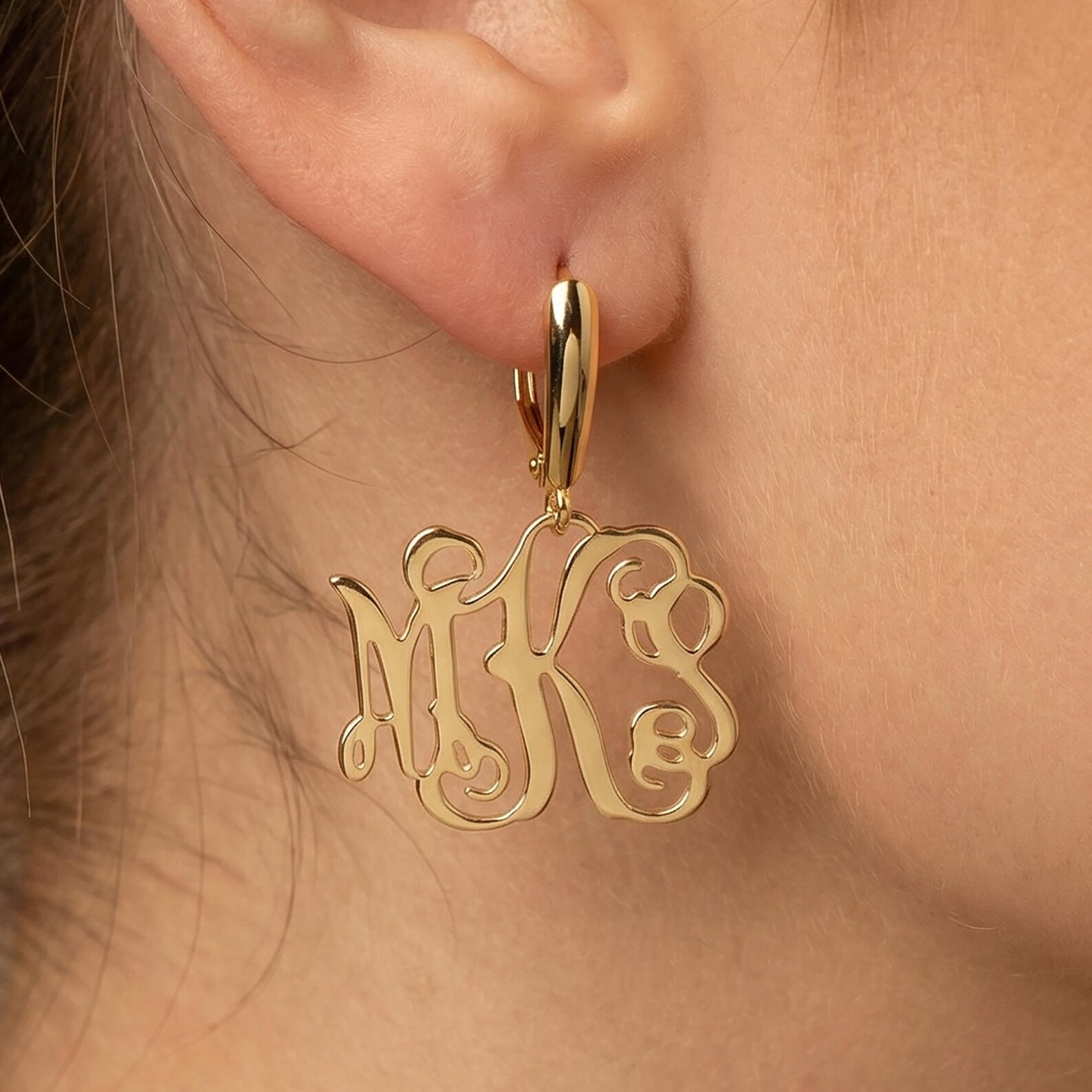 Monogram Initials Earrings, Personalized Leverback Earrings, 925 ...