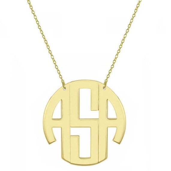 14k solid yellow gold block Monogram necklace 3 initials | Etsy