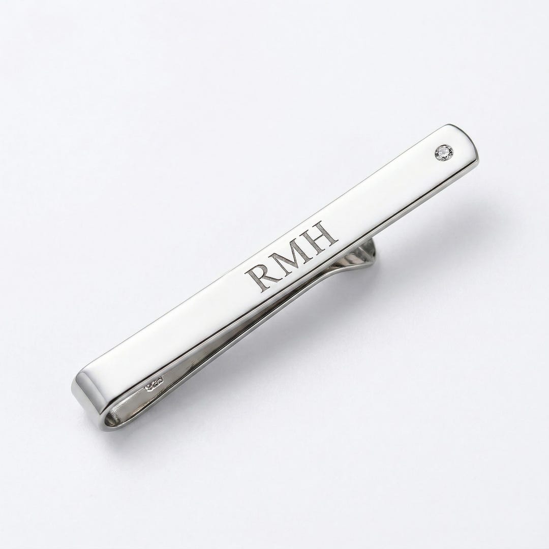 Personalized Diamond Accent Tie Clip in 925 Sterling Silver, Custom ...