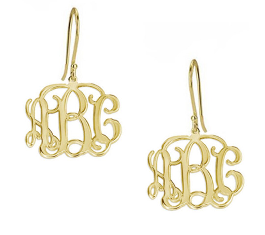 Monogram Earrings, Personalized Earrings, 18k Yellow Gold Plated 925 ...