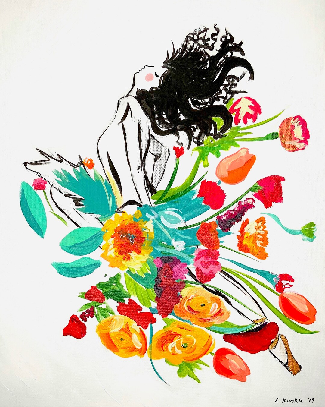 Bloom Floral Dancer Gold Ballerina Wall Art Print Small, Colorful Home ...