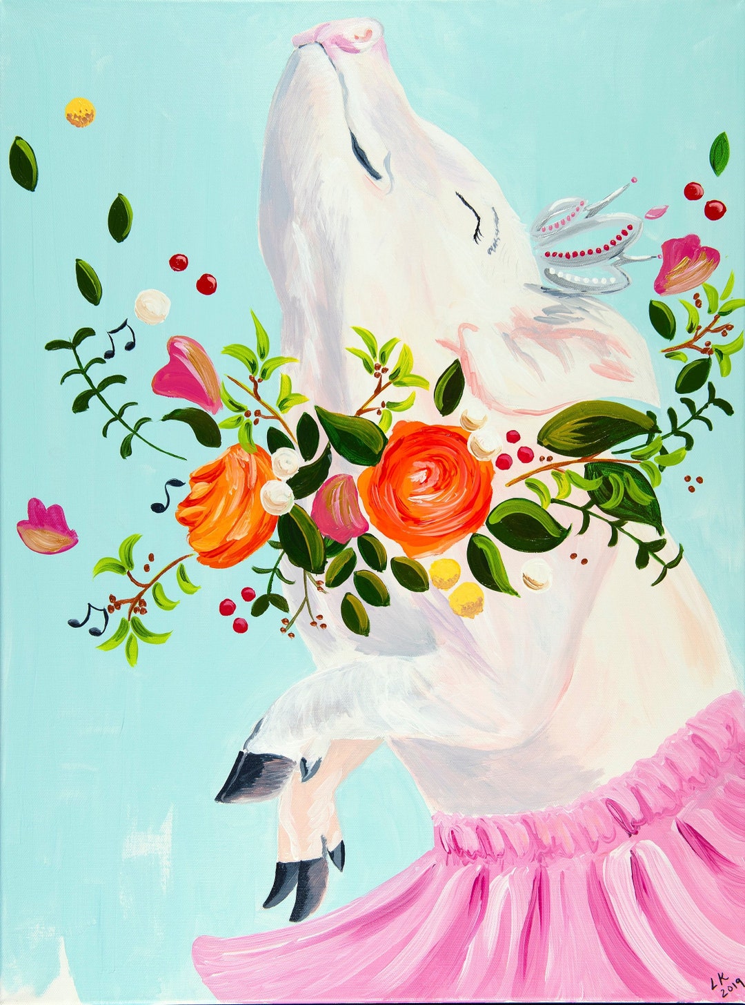 Penelope the Pig Art Print Colorful Floral Girls' Room Decor and ...