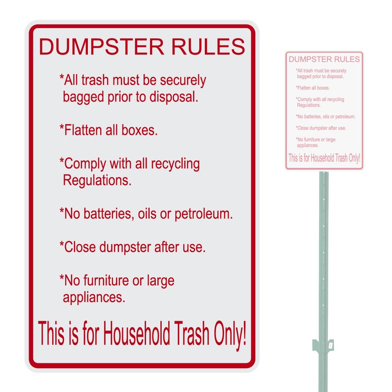 Dumpster Rules Heavy Duty Aluminum Warning Parking Sign 10" X 15" - Etsy