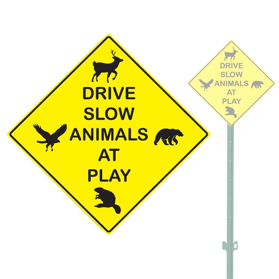 Drive Slow Animals at Play Heavy Duty Aluminum Warning Parking - Etsy
