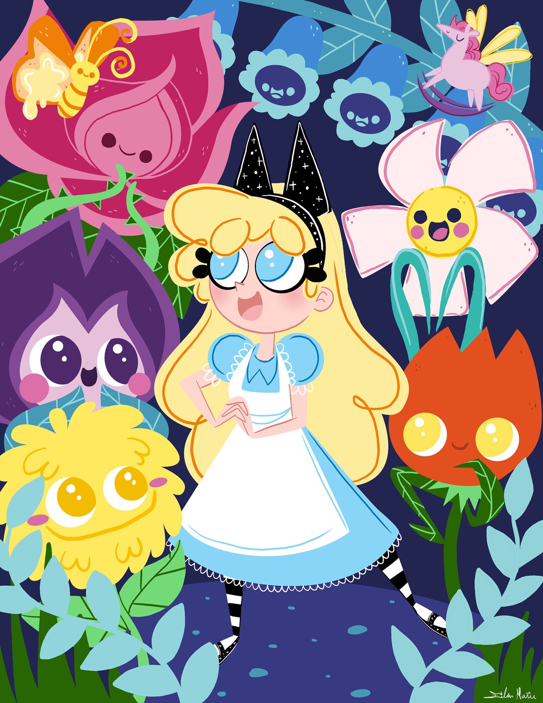 Flower Garden * Cartoon Illustration * 8.5 X 11 * Giclee Print * Cute ...