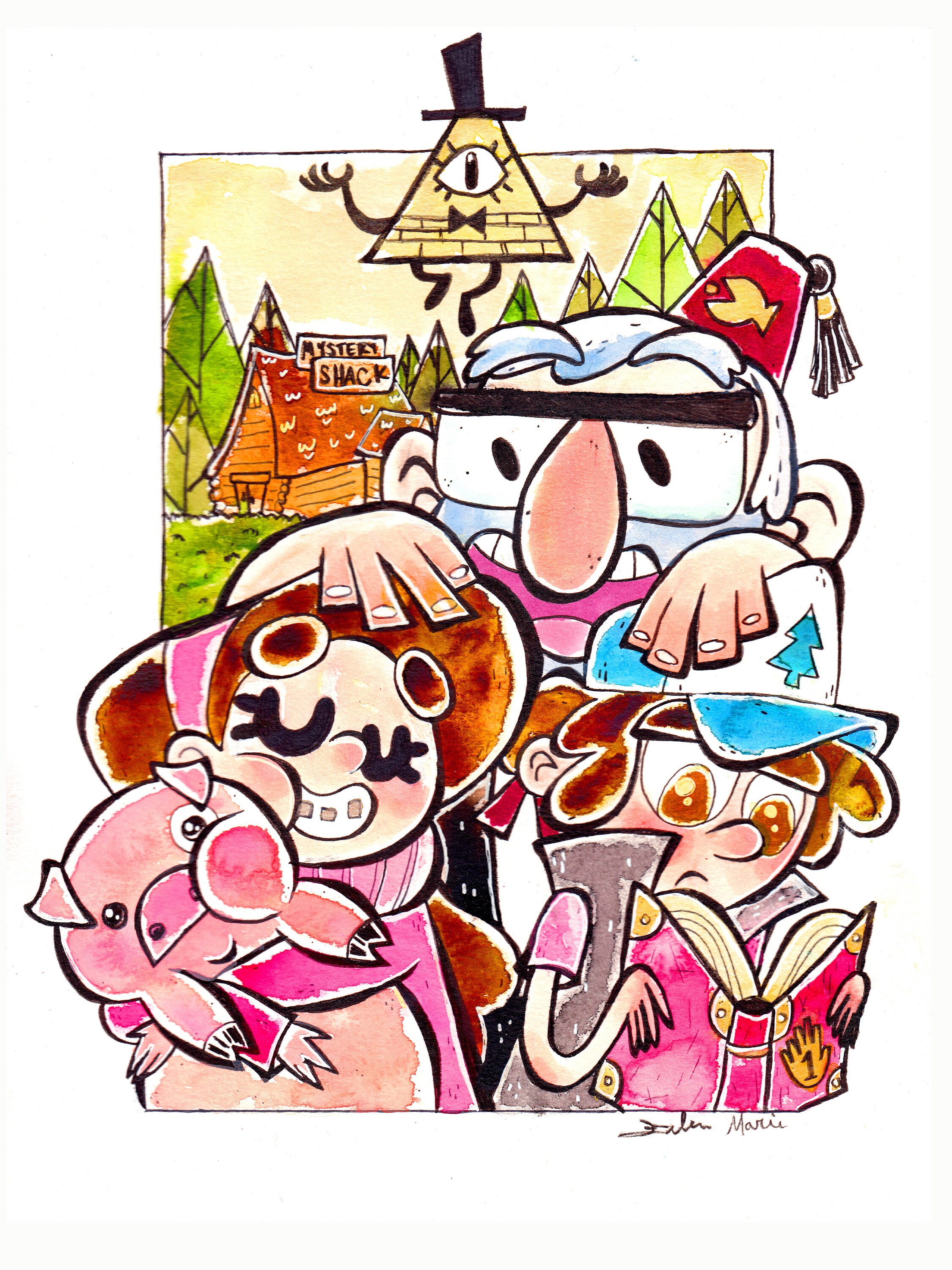 Gravity Falls * Cartoon Illustration * 8.5 X 11 * Watercolor Painting ...