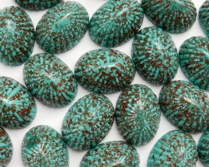 4 Vintage German turquoise glass stones with copper 20x15 mm | Etsy