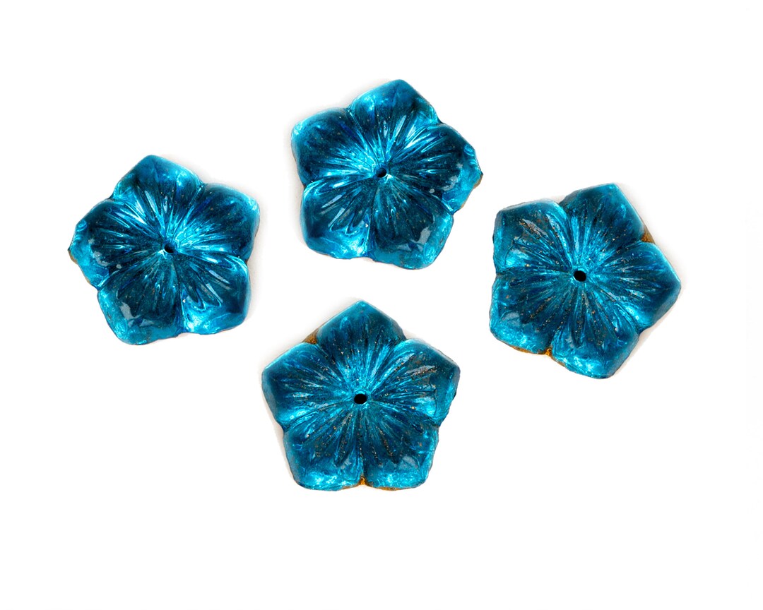 6 Vintage Blue Flower Shaped Glass Stones, Foiled Back - 12 Mm - M007 ...