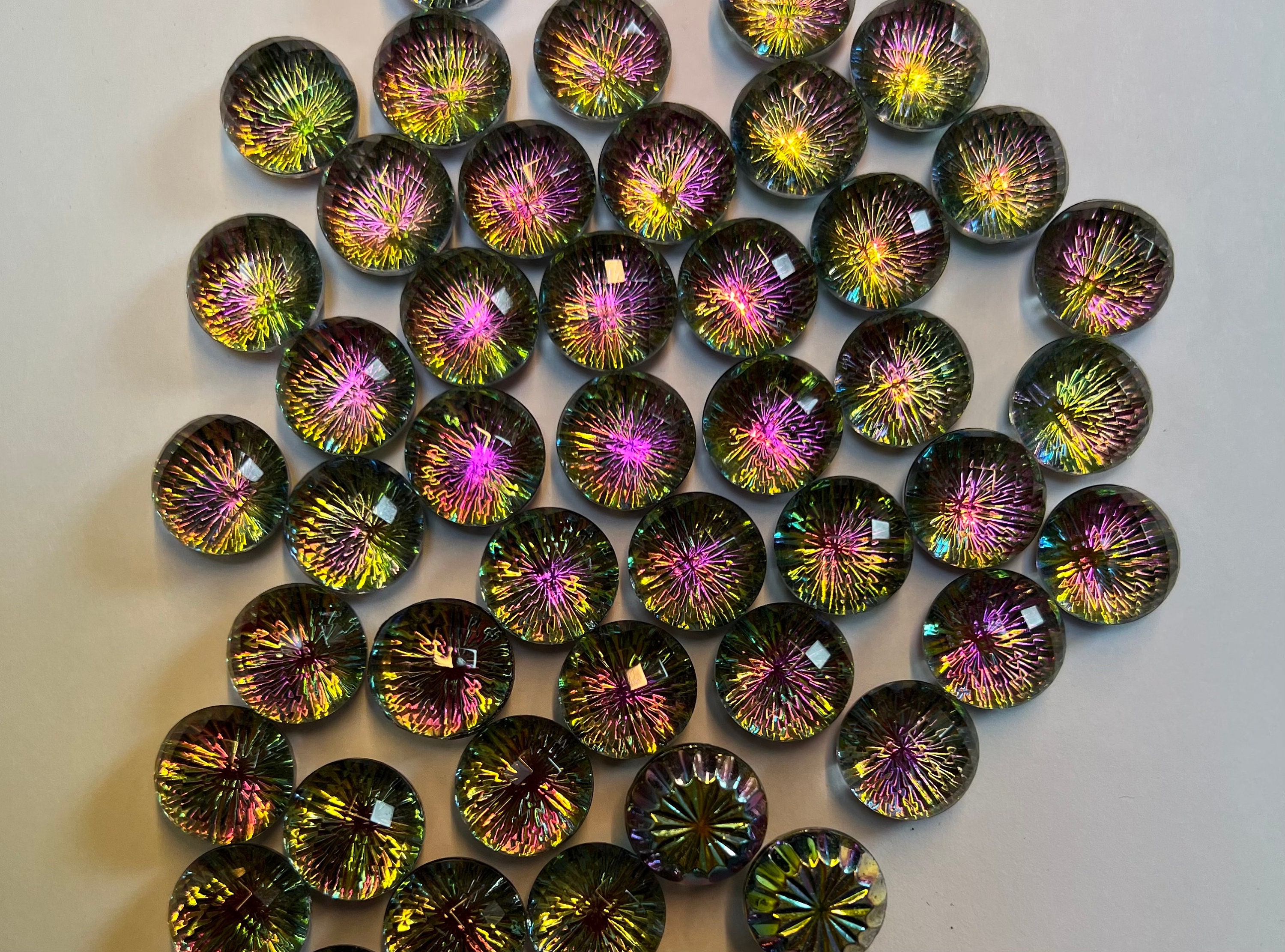 2 Vintage Domed Checkerboard Cut Glass Stones 4 COLORS | Etsy