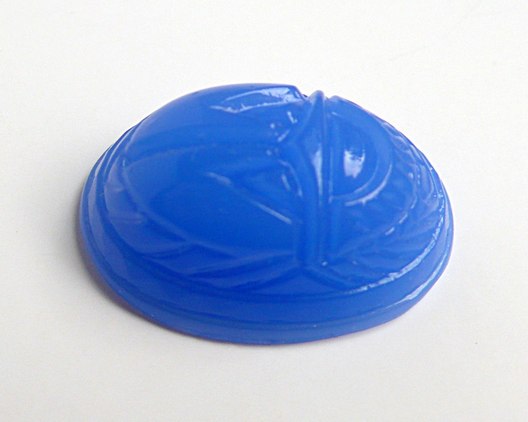 Vintage Egyptian Glass Scarab Stones, Large Scarab, Chalcedony Blue ...