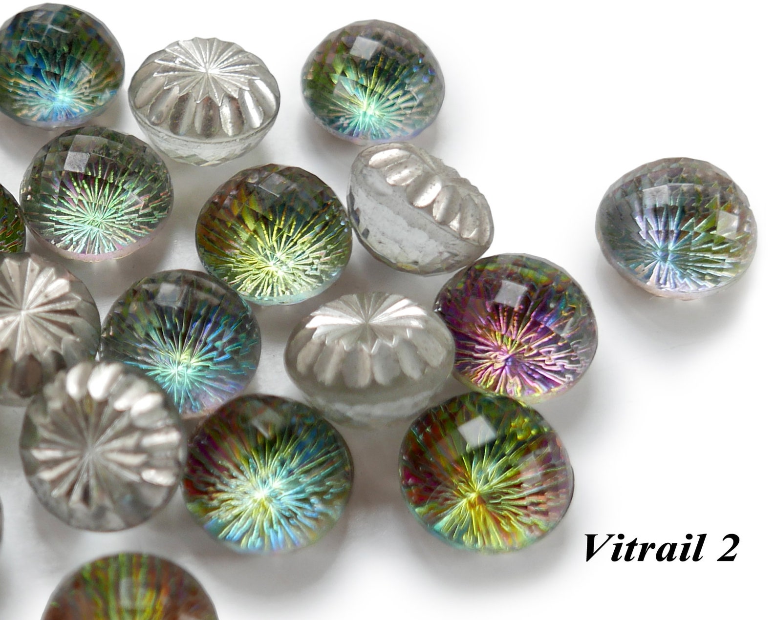 2 Vintage Domed Checkerboard Cut Glass Stones 4 COLORS | Etsy