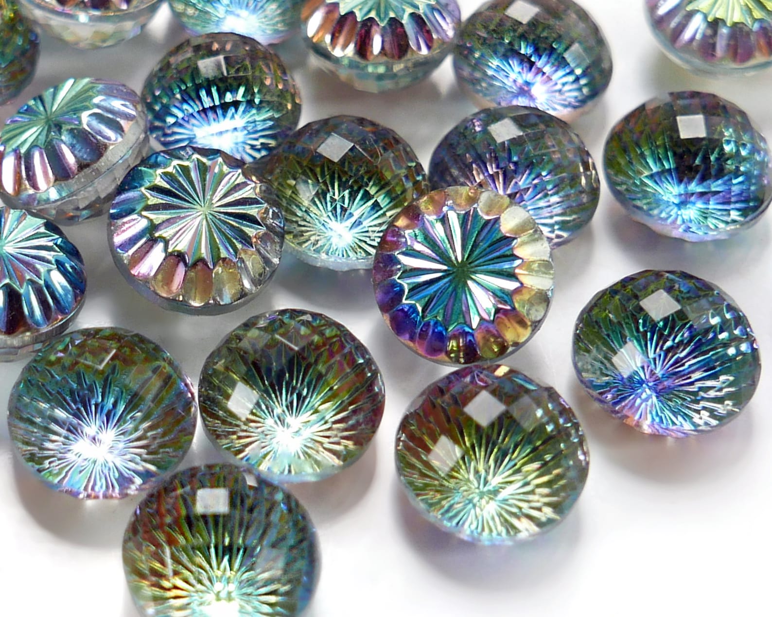 2 Vintage Domed Checkerboard Cut Glass Stones 4 COLORS | Etsy