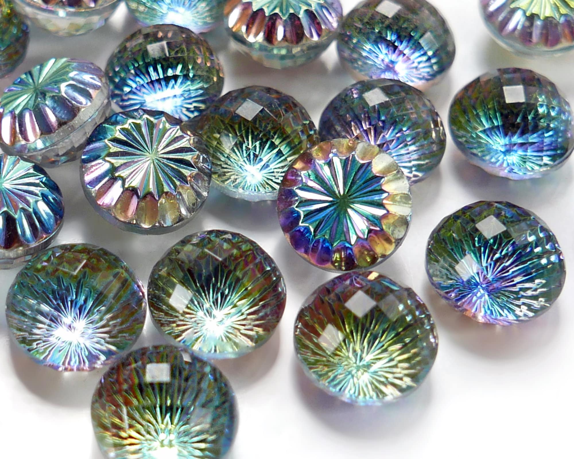 2 Vintage Domed Checkerboard Cut Glass Stones 4 COLORS | Etsy