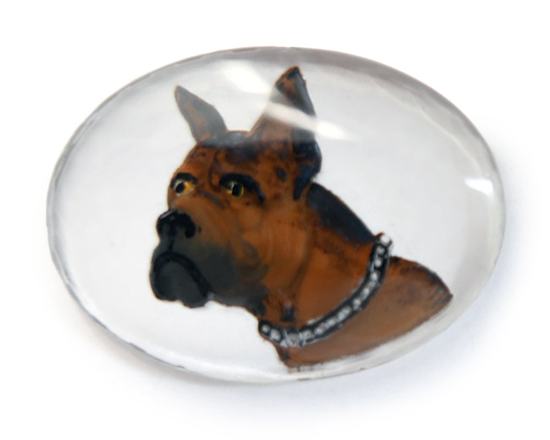 1 Vintage Reverse Carved Crystal Painting, Intaglio Print, Boxer Dog ...