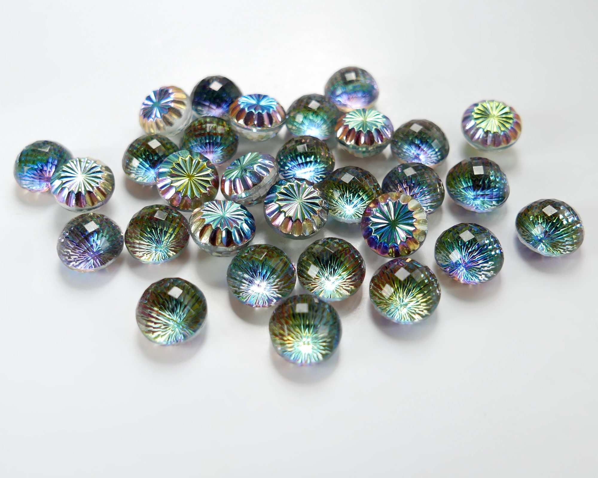 2 Vintage Domed Checkerboard Cut Glass Stones 4 COLORS | Etsy