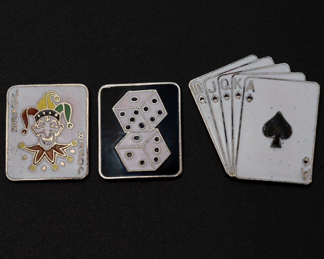 Vintage Glass Enamel Royal Flush, Lucky 7 and Joker Emblems - 22x18 Mm ...
