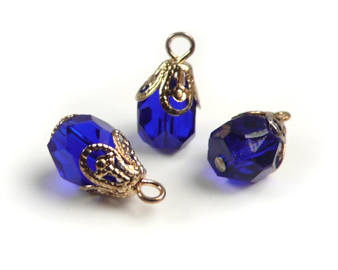 6 Vintage Crystal Beads, Machine Cut, Looped, Filigree Bead Cap 6-8mm ...