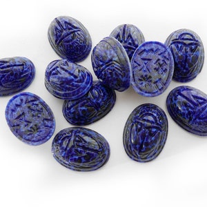 2 Vintage Cherry Brand Egyptian Scarab Glass Stones, Large Scarab, Blue ...