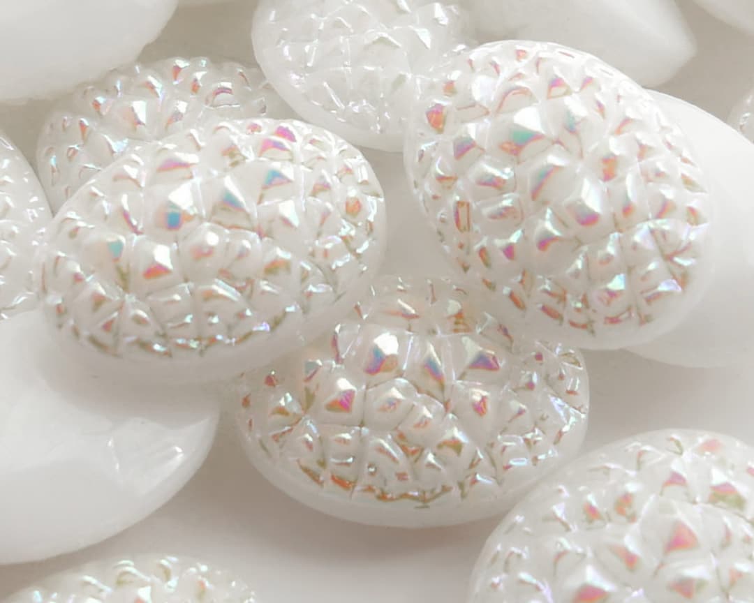 Vintage Glass Sugar Stones, White With AB Gloss - 18x13mm - 4 Pieces - Etsy
