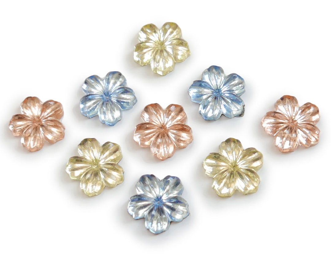 6 Vintage Flower Shaped Glass Stones, Foiled Flat Back - 3 COLORS - 13 ...