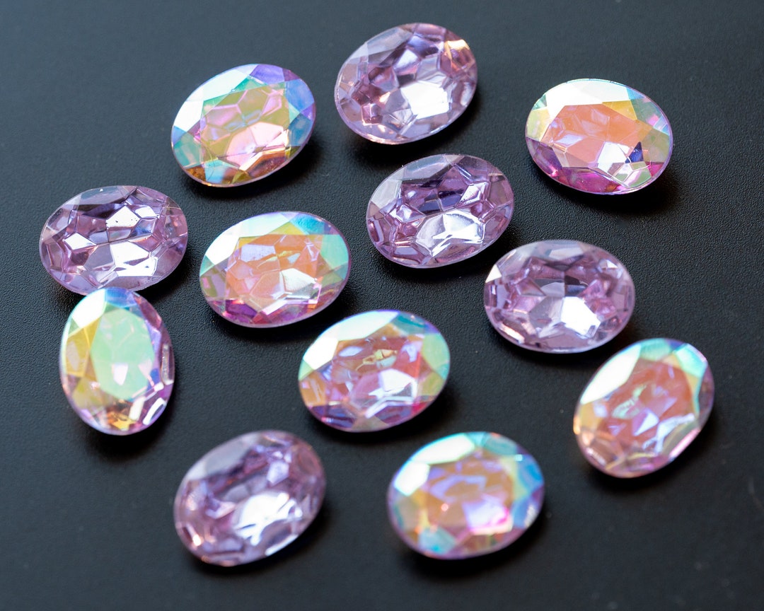 2 Vintage glass Alexandrite color ovals, TTC glass stone, shiny ovals ...