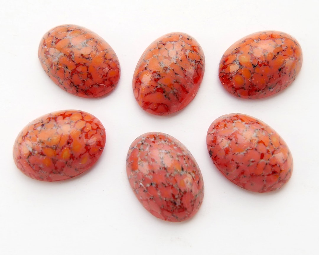 Vintage Coral Matrix Glass Cabochons - 14x10mm and 25x18mm -oval - D35 ...