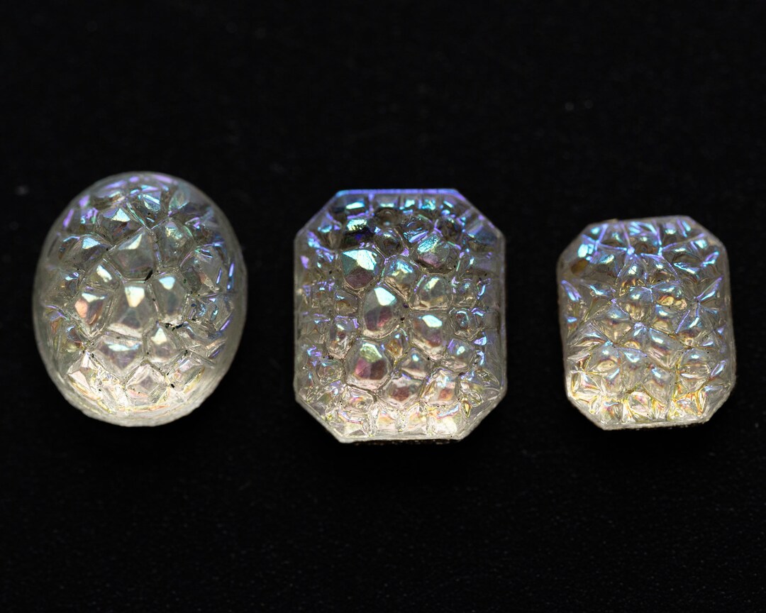 2 or 4 Vintage Textured Frosted Glass Crystals Aurora Borealis Stones ...