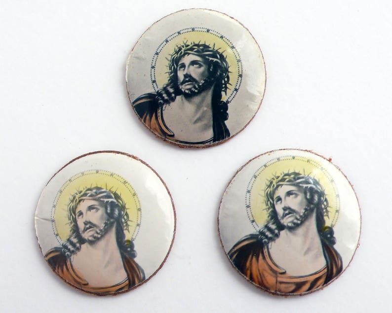 4 Vintage Religious Cameos Hand-painted Cardboard Dome - Etsy