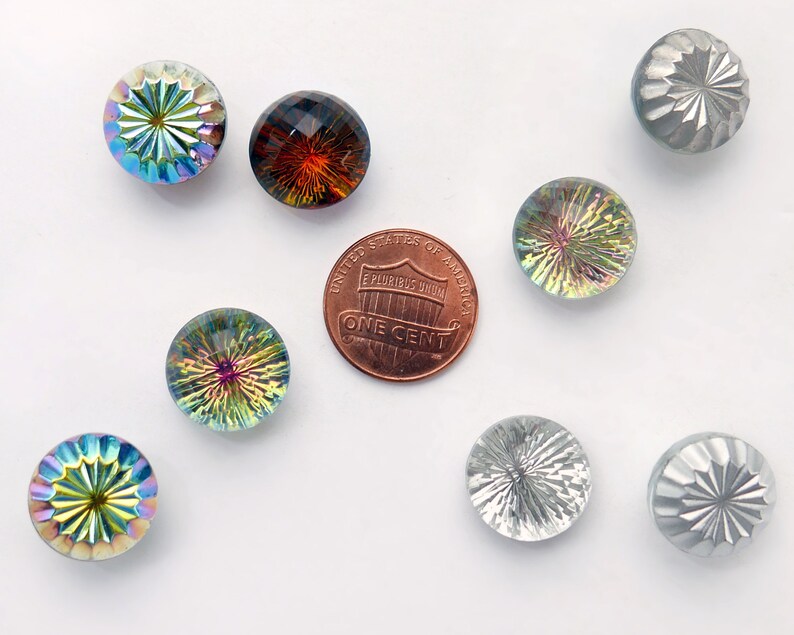 2 Vintage Domed Checkerboard Cut Glass Stones 4 COLORS | Etsy