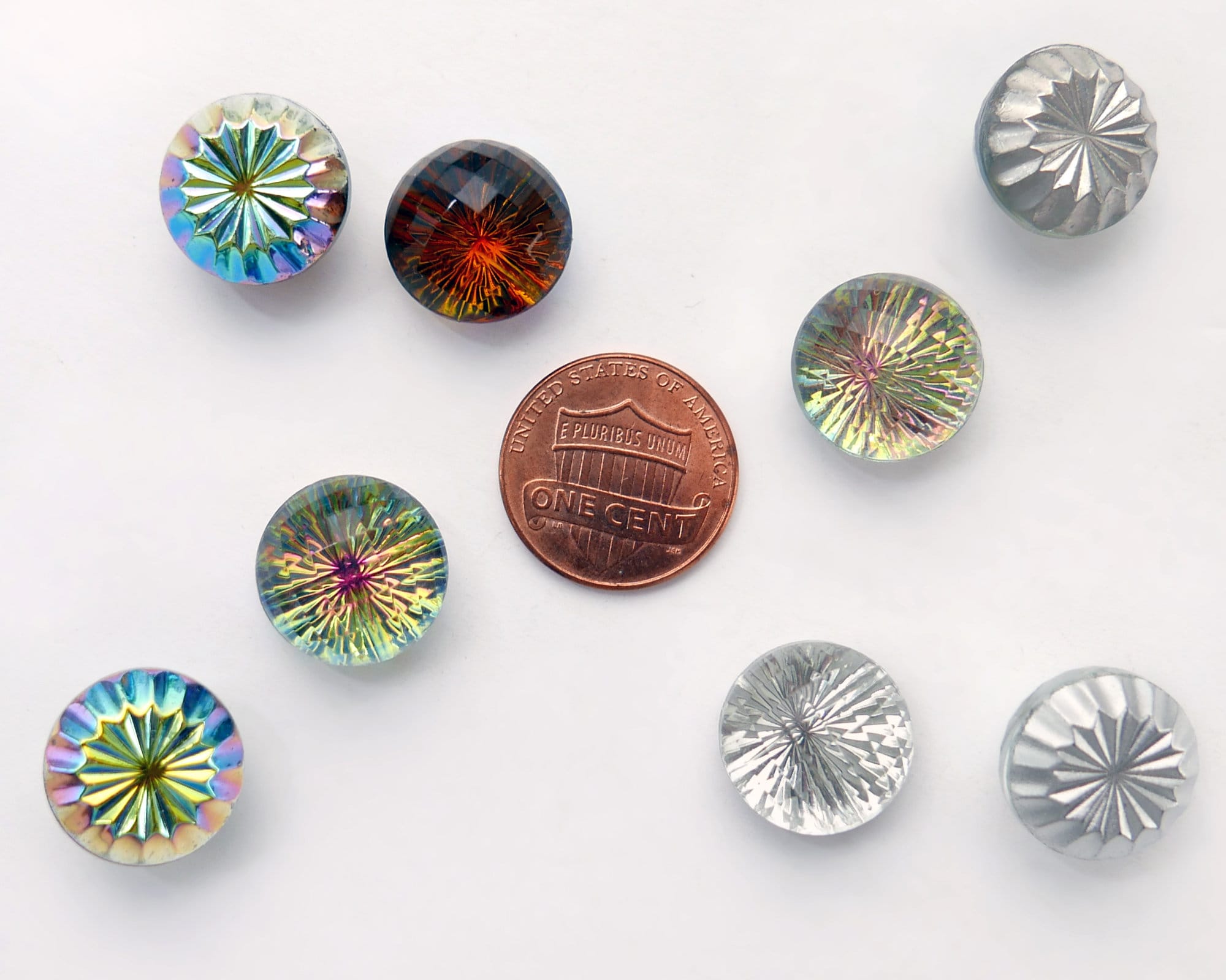 2 Vintage Domed Checkerboard Cut Glass Stones 4 COLORS | Etsy