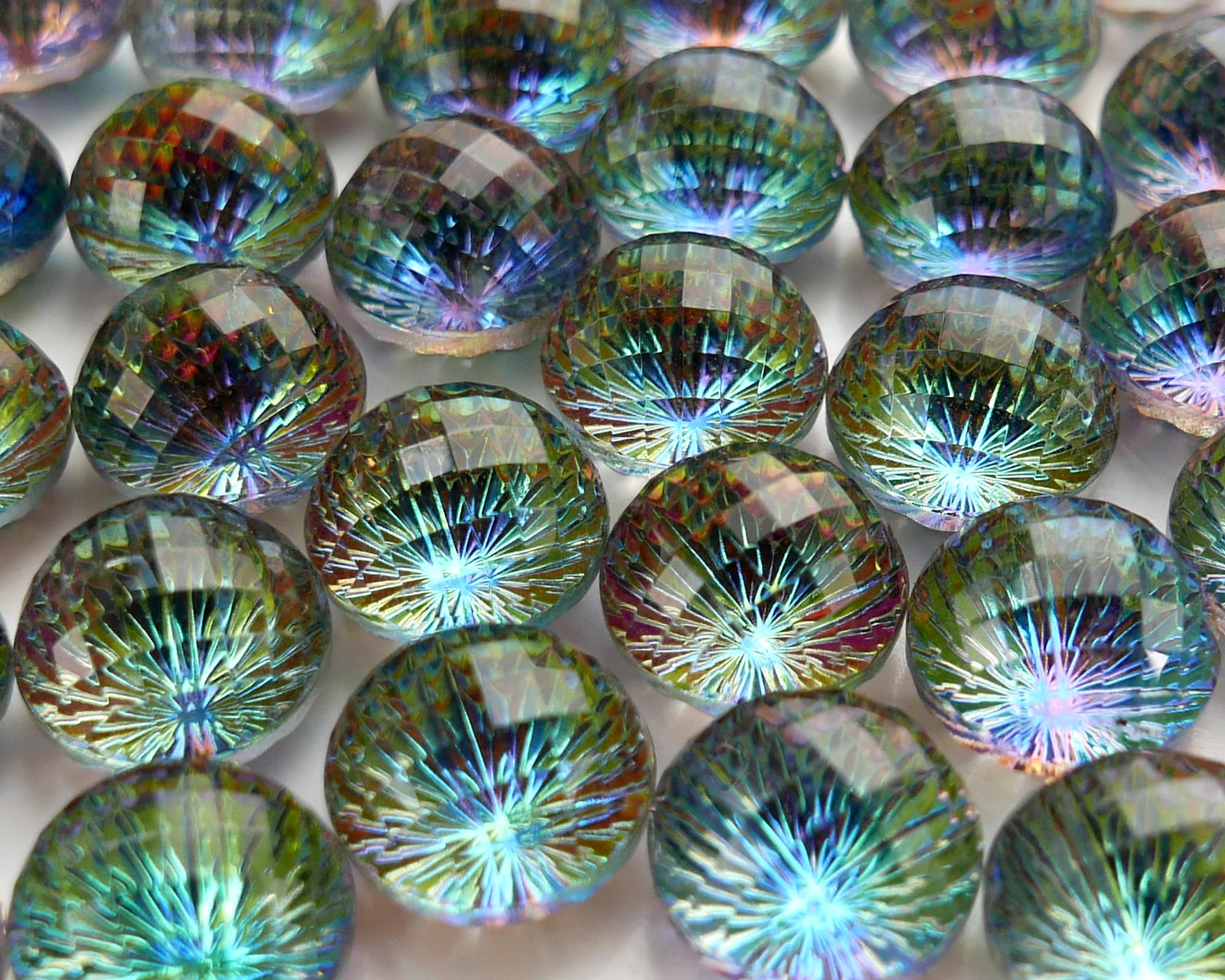 2 Vintage Domed Checkerboard Cut Glass Stones 4 COLORS | Etsy