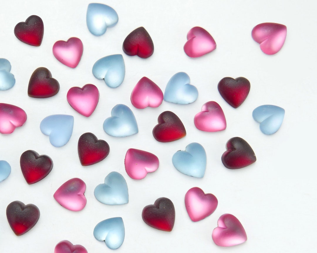 12 Vintage Czech 1940s Small Glass Heart Cabochons - 3 COLORS - 7x7mm ...