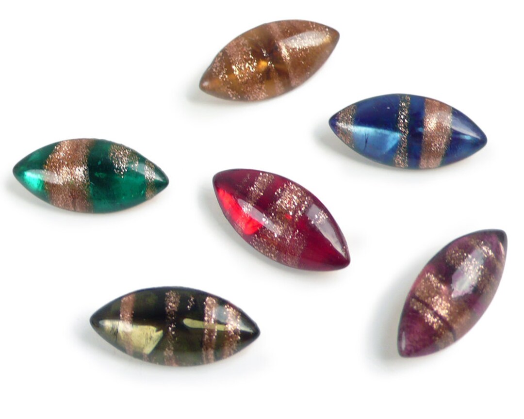 Vintage Gold Floss Glass Navette Stones, 15x7mm, Jewelry Making ...