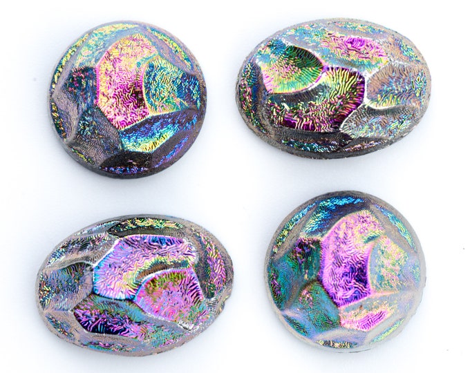 3 Vintage Iridescent Textured Opal Glass Stones With Hollow Back - 20 ...