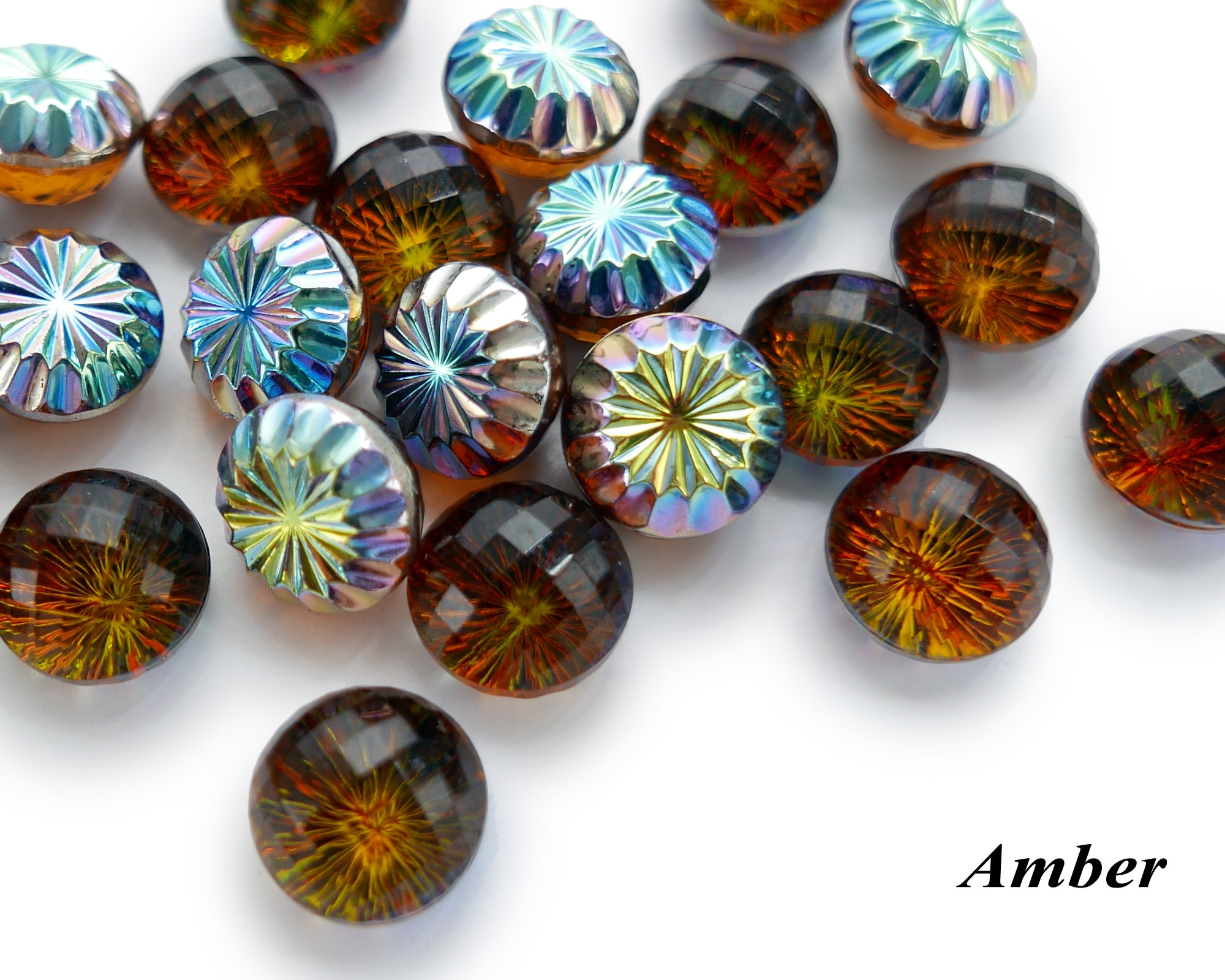 2 Vintage Domed Checkerboard Cut Glass Stones 4 COLORS | Etsy