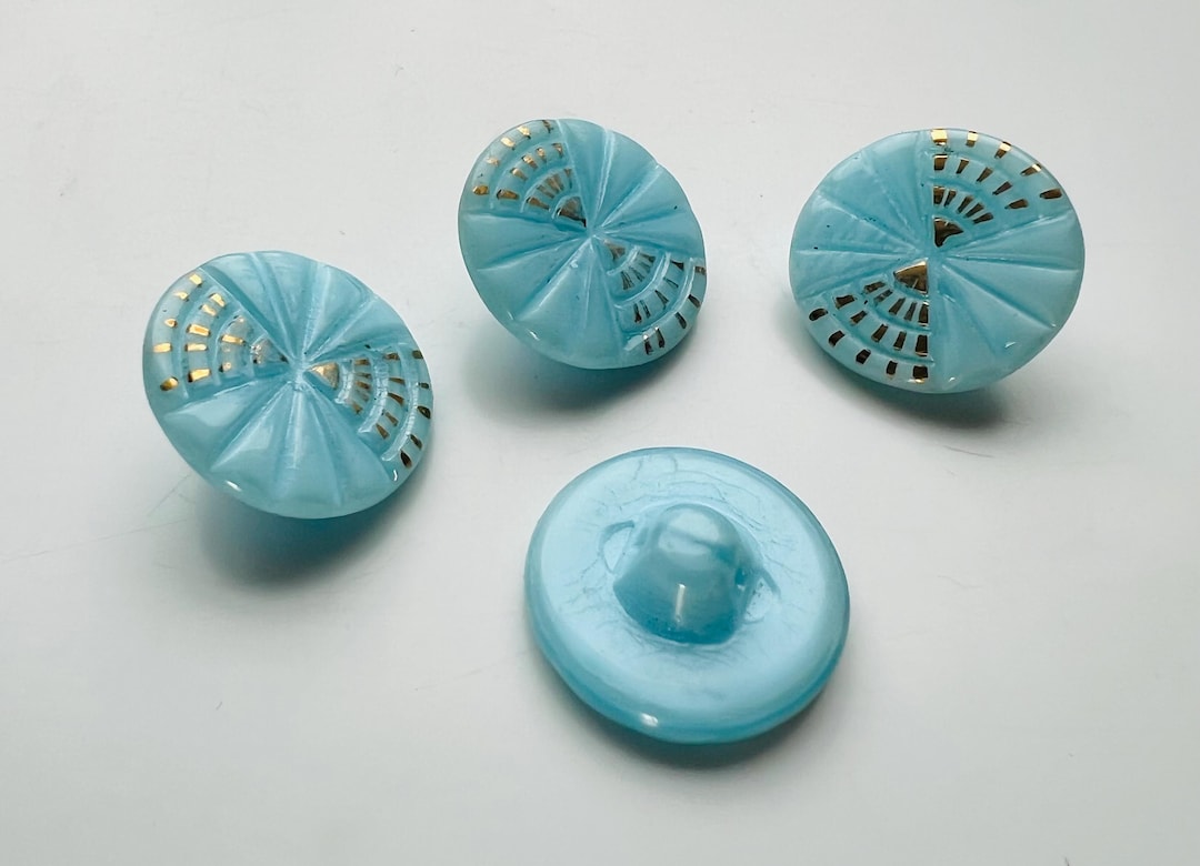 Vintage Baby Blue Glass Blue Buttons With Gold Detail, 18mm(4 Pieces ...