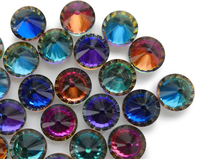 2 Vintage Cone Shaped Glass Rivoli Stones 3 COLORS 14 Mm | Etsy