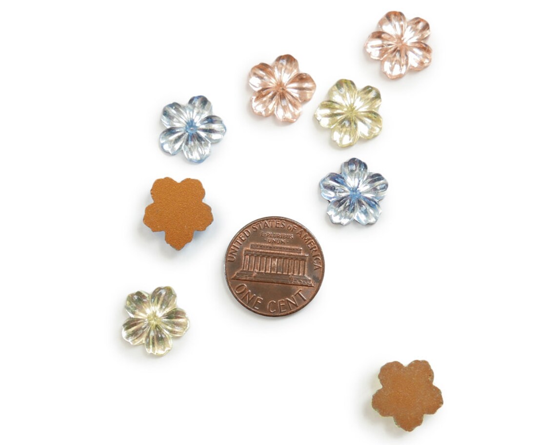6 Vintage Flower Shaped Glass Stones, Foiled Flat Back - 3 COLORS - 13 ...