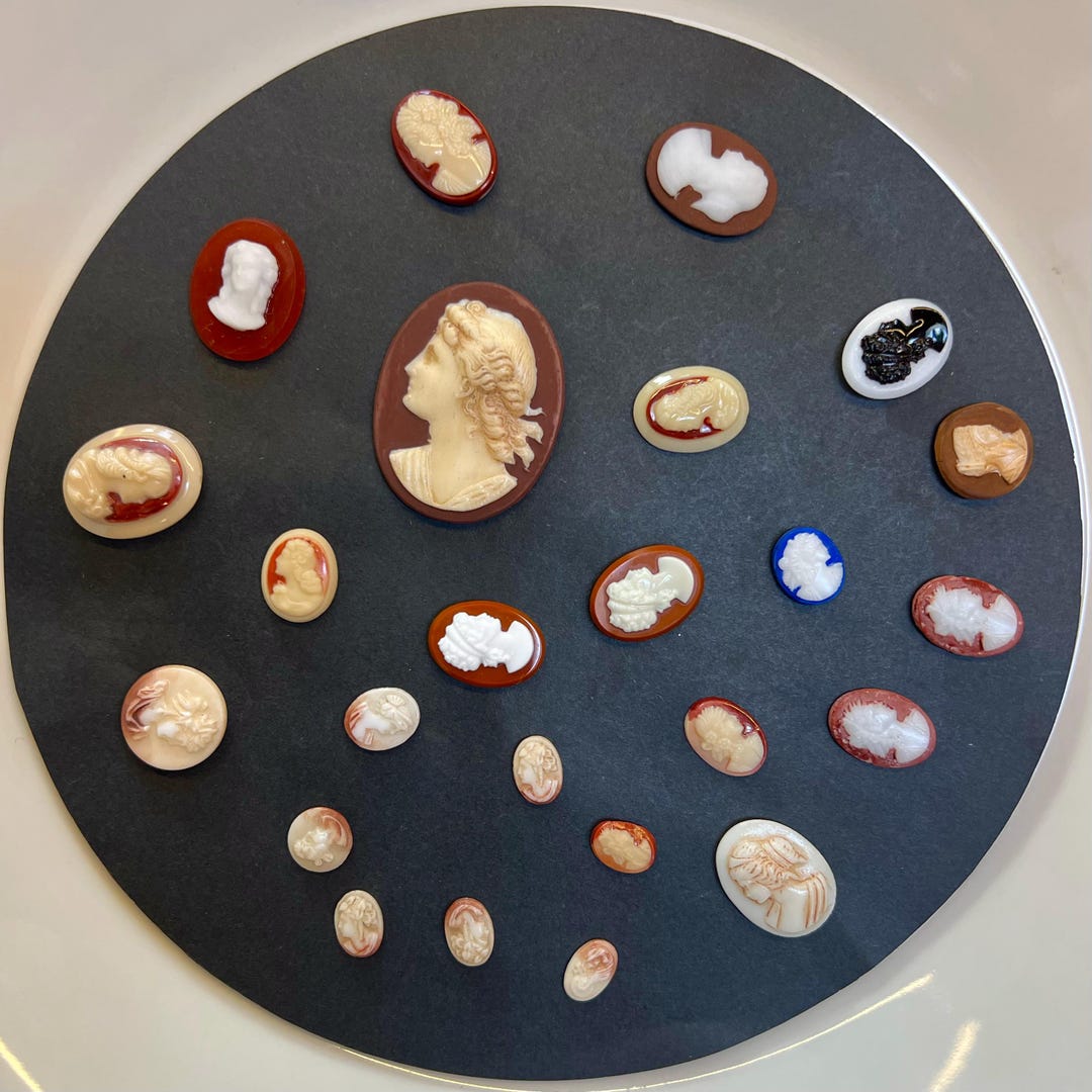 Vintage Antique Hand-painted Glass Cameo Stones - Single Lot -(22pc ...