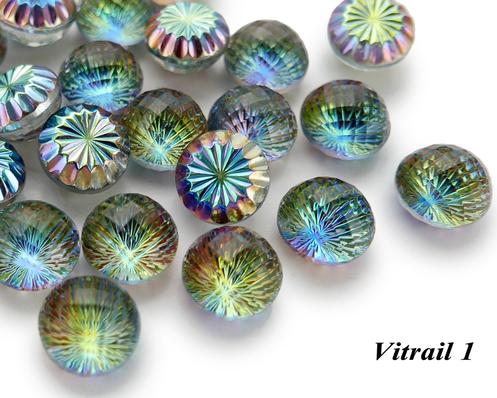 2 Vintage Domed Checkerboard Cut Glass Stones 4 COLORS | Etsy