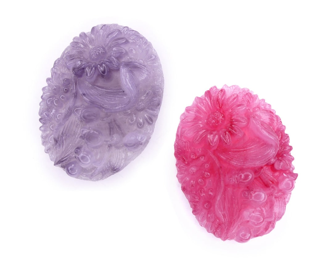 2 Vintage Glass Flower Stones, Cherry Brand, Occupied Japan, Wit ...