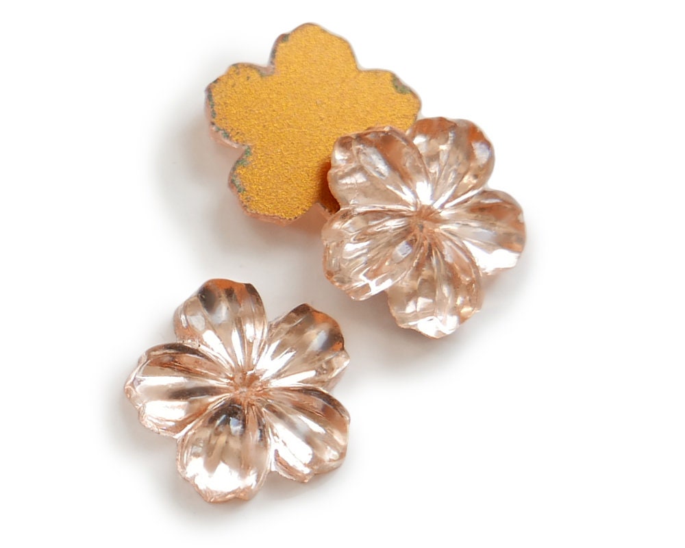 6 Vintage Flower Shaped Glass Stones, Foiled Flat Back - 3 COLORS - 13 ...