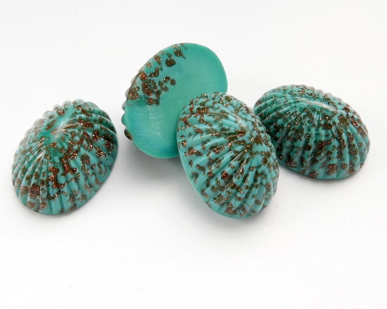 4 Vintage German turquoise glass stones with copper 20x15 mm | Etsy