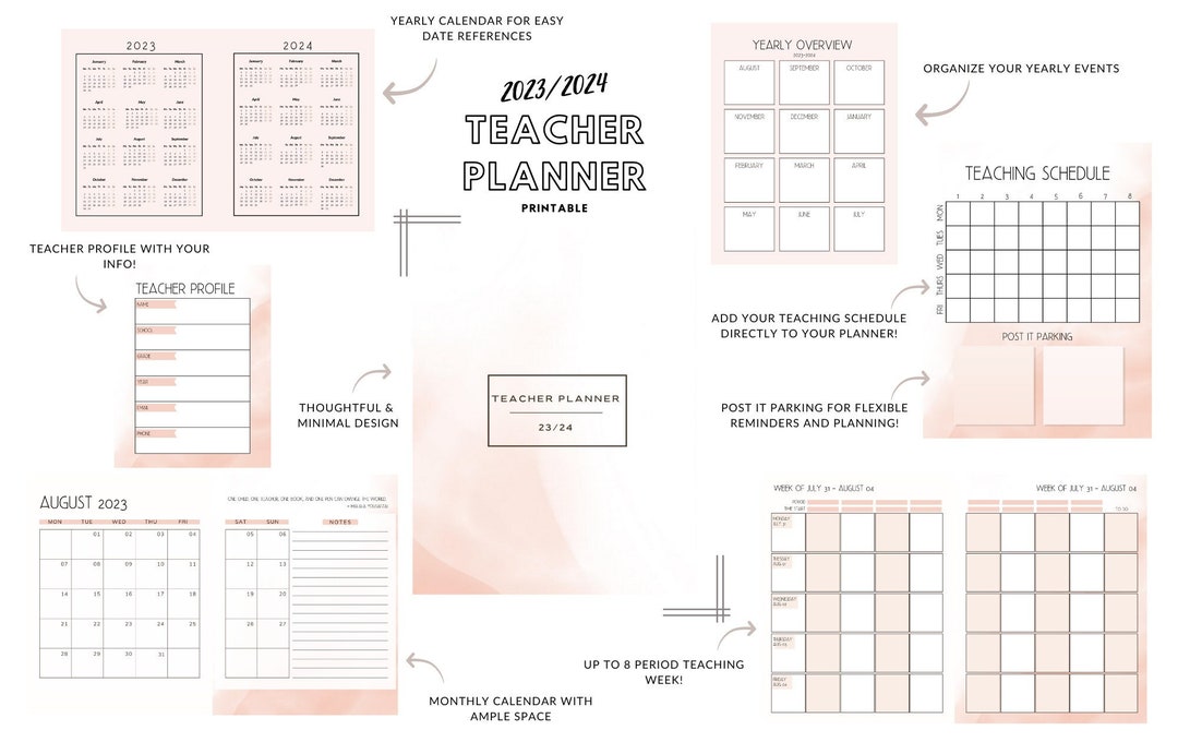 2023-2024 Teacher Planner Minimal Pink - Etsy